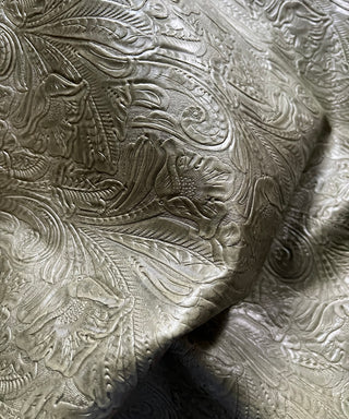 Olive Green Large Floral Embossed Cowhide – TanneryNYC