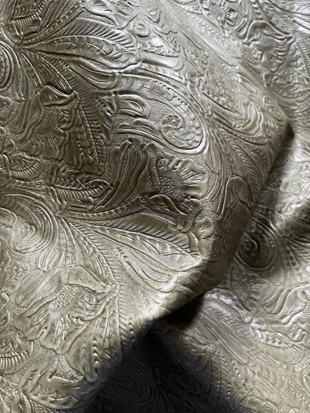 Olive Green Large Floral Embossed Cowhide – TanneryNYC