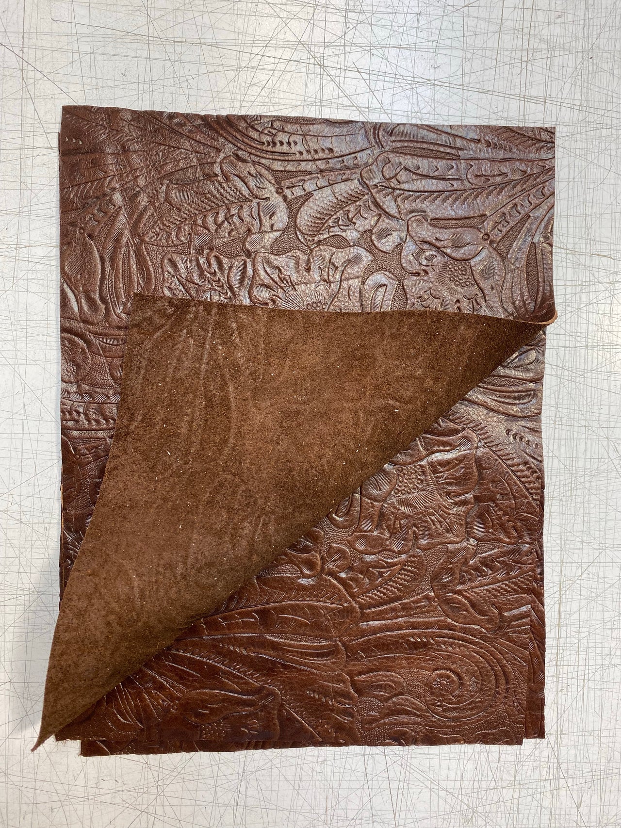 Brandy Large Floral Embossed Cowhide Leather: 8.5" x 11" Pre-Cut Piece ...